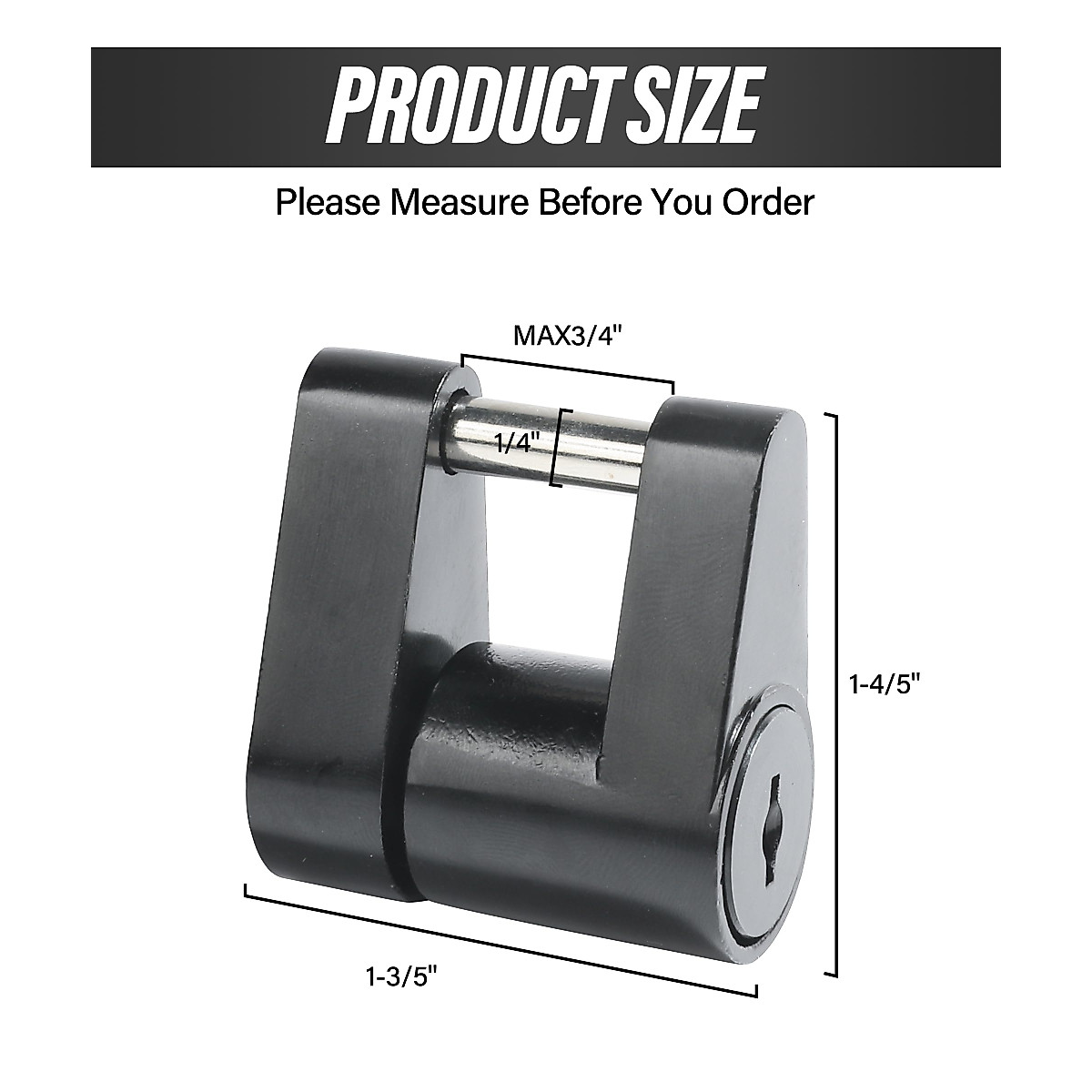 ESEWALAS Trailer Tongue Coupler Lock,Trailer Tongue Coupler Lock Pin,Dia 1/4 Inch,3/4 Inch Span,Security Full Protection Towing Power Hauling,Trailer Hitch Lock (Black)