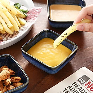 vancasso Stern 6 Oz Dipping Bowls, 3.7 Inches Ceramic Soy Sauce Dish, Square Side Dishes, Small Appetizer Plates Set of 4