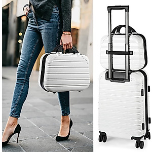 Hard Case Luggage 2 Piece Sets Carry On Luggage Lightweight With Spinner Wheels Rolling Suitcase 22x14x9 Airline Approved PC+ABS TSA Lock Hardshell Travel Carry On Hardside 14/20 Inch 2PCS,White
