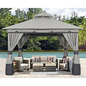 ABCCANOPY 8'x8' Outdoor Gazebo, Double Roof Patio Gazebo with and Shade Curtains, Light Gray