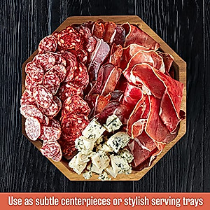 Wooden Serving Trays, Acacia Wood Platter, Octagon Tray, 2 Piece Set, 8" x 10", Brown, Large Service Platters for Fruit and Vegetables Plates, Charcuterie Board, Food, Parties, Breakfast | Houseables