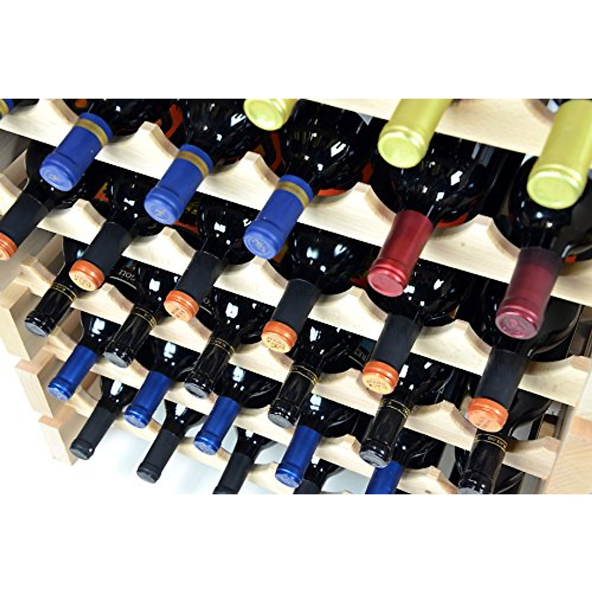 sfDisplay.com,LLC. Modular Wine Rack Beechwood 32-96 Bottle Capacity 8 Bottles Across up to 12 Rows Newest Improved Model (64 Bottles - 8 Rows)