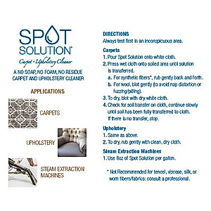 Spot Solution – 1 Gallon Carpet & Upholstery Spot Cleaner for Stains – Odor Free - Removes Pet Stain and People Stains – No Soap, No Residue – 128 oz