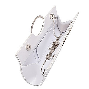 ZIUMUDY Pleated Satin Rhinestone Evening Bags Wedding Bridal Clutches Purse Wallet Handbags (White)