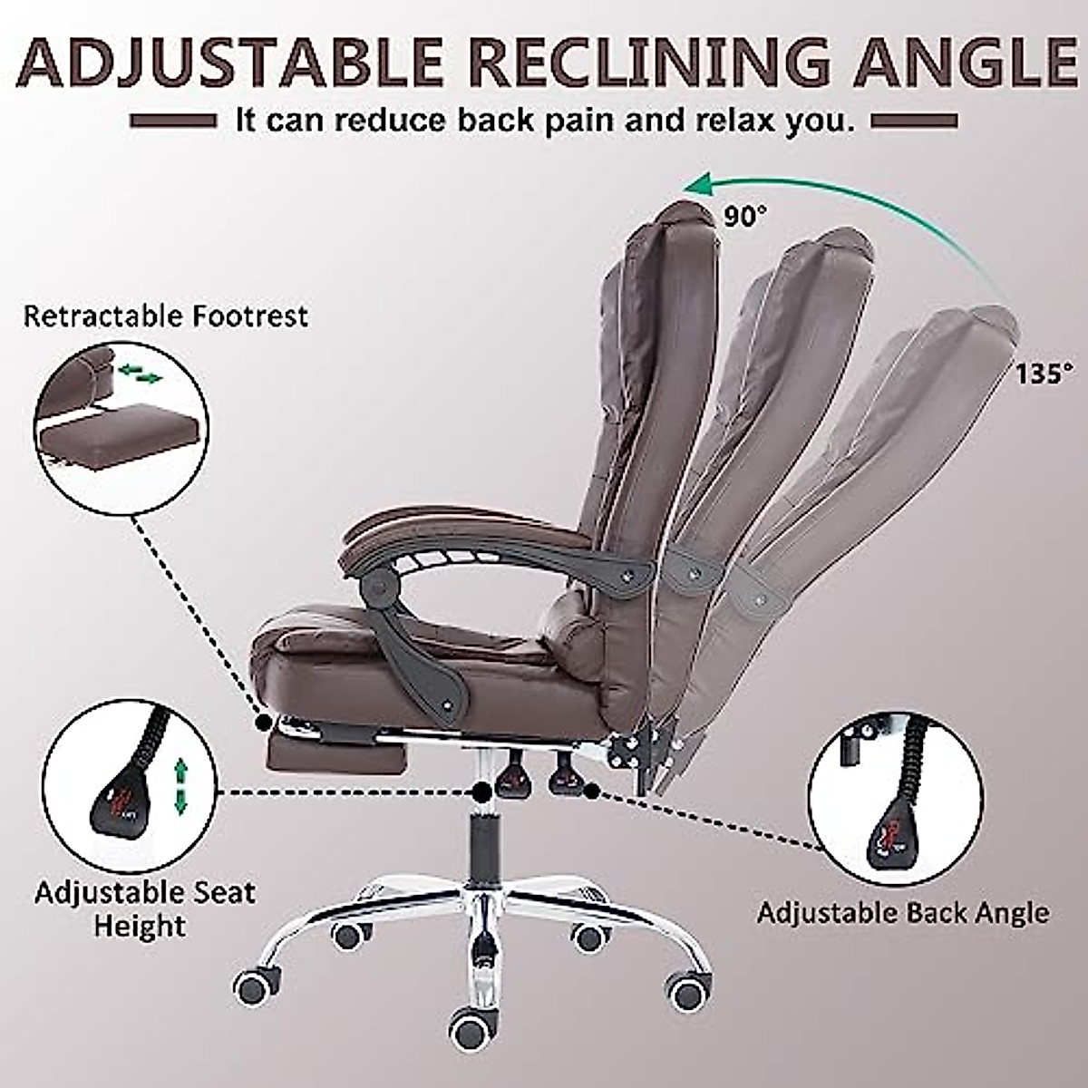 anjsindra Ergonomic Executive Office Chair with Footrest, PU Leather Task Chair with High Back Adjustable Height Modern Desk Chair, Black (Ergonomic Executive Office Chair, Amber)