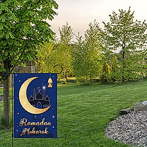 Louise Maelys Ramadan Eid Mubarak Garden Flag 12x18 Vertical Double Sided Welcome Ramadan Kareem Muslim Mosque Lantern Moon House Flags Banner Islamic Festival Celebration Yard Sign Ramadan Party Outdoor Decoration (ONLY FLAG)