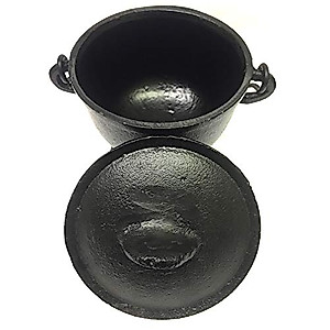 New Age Imports, Inc. Cast Iron Cauldron w/Handle & lid, Ideal for smudging, Incense Burning, Ritual Purpose, Decoration, Halloween Decoration, Candle Holder, etc. (Pot Style 4" Dia (BR90))