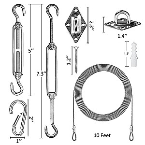 5'' Sun Shade Sail Hardware Kit with 304 Stainless Steel Wire Rope for Triangle Rectangle Sun Shade Sail Installation, Garden Outdoors Accessories , 48 Pcs (5 inch)