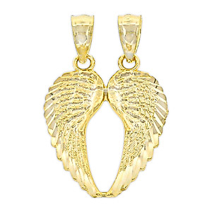 Gold Break Apart Angel Wing Charm Pendant - 10 Karat Gold - Angel Wing Jewelry - Angel Wing Pendant (Style 2)