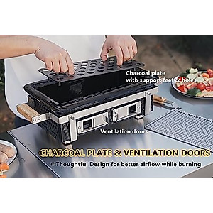 Onlyfire Charcoal BBQ Grill Hibachi Grill with Grid Lifter, Rectangular Portable Grill with Stainless Steel Griill Grate, BBQ Grill for Outdoor Camping Picnic Patio Backyard Cooking, 16 x 9 Inch Black