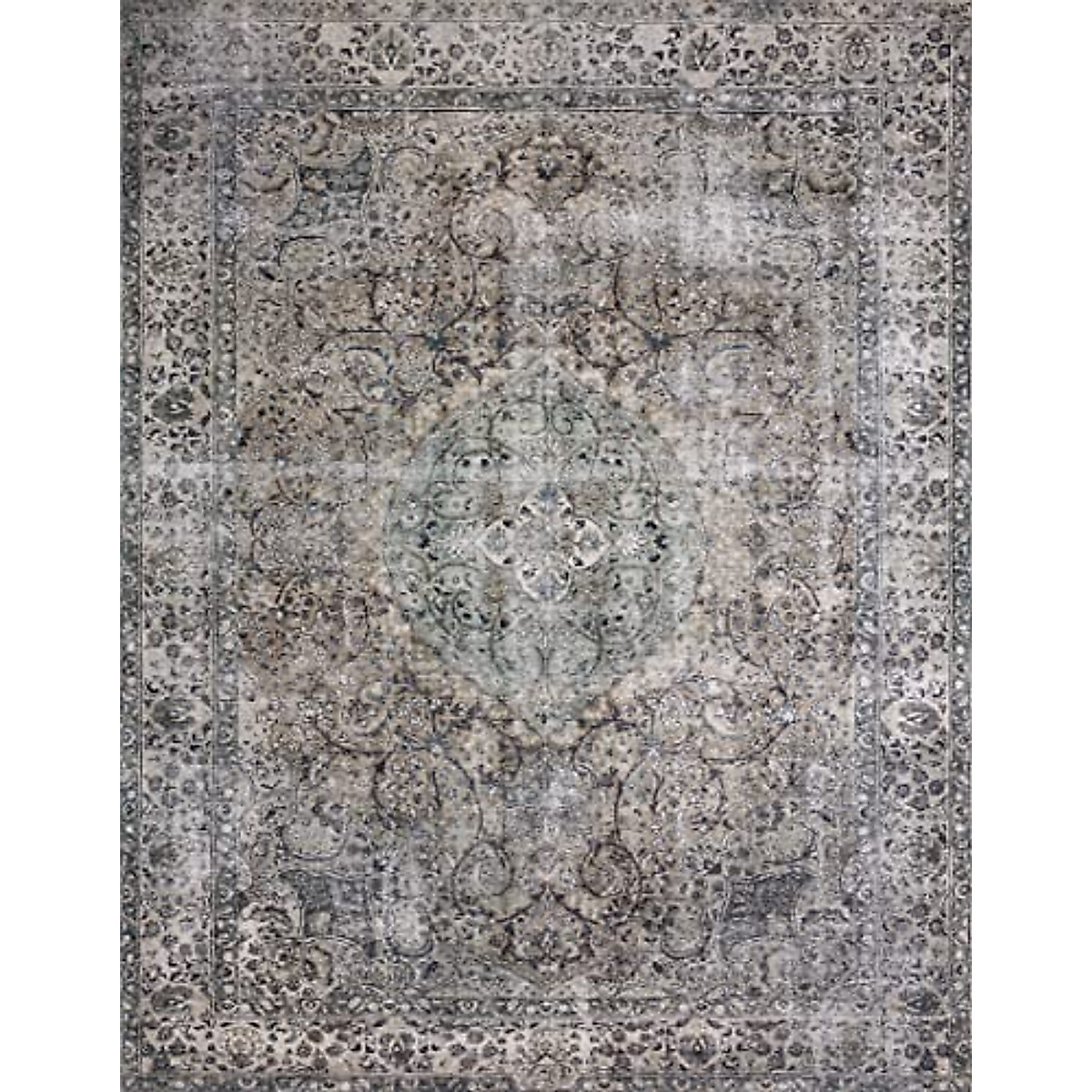 Loloi LAYLA Collection, LAY-06, Taupe/Stone, 9'-0" x 12'-0", 13" Thick, Area Rug, Soft, Durable, Vintage Inspired, Distressed, Low Pile, Non-Shedding, Easy Clean, Printed, Living Room Rug