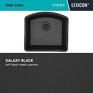 23" x 21" Quartz Kitchen Sink,D-Shaped, Single Bowl Kitchen Sinks, Drop in Kitchen Sink, Granite Composite Kitchen Sink, Undermount Sink, Galaxy black kitchen sinks, with Grid, Strainer, LP-2321D-K