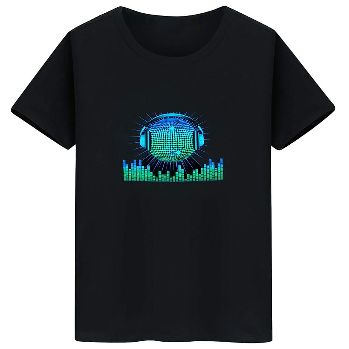 Top for Men Party Disco DJ Sound Activated LED Light Up and Down Flashing Glowing Printed Crewneck Short-Sleeve T Shirt