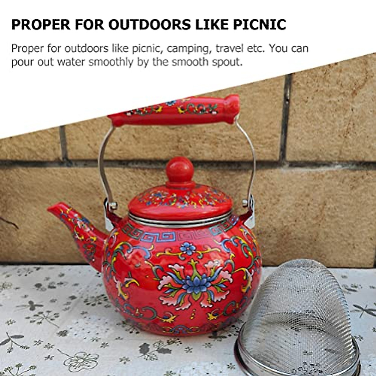 Hemoton Camping Kettle Tea Pots Enamel Tea Kettle Stove Teapot with Infuser Porcelain Enameled Teakettle Hot Water Kettle Pot Water Coffee Warmer for Home Restaurant 2.2L Red Coffee Pot