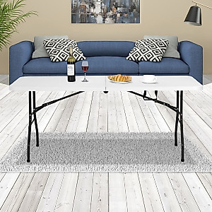 Folding Table 6 Foot Indoor Outdoor Heavy Duty Plastic Portable Fold Up Table Utility Camping Dining Party Table, Easy to Assemble, White