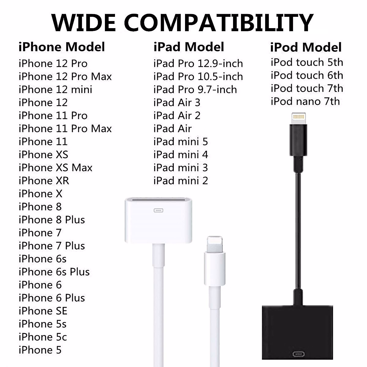 sharllen MFi Certified Lightning to 30 Pin Adapter,2 Pack 8-Pin Male to 30-Pin Female Connector Converter with iPhone Charger Cable Cord Compatible iPhone 12 11 X 8 7 6P 5S 4S 4 3 3G/iPad White&Black