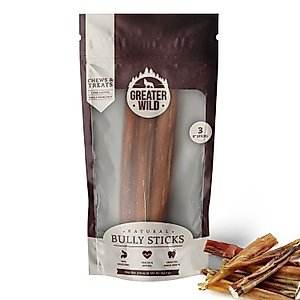 GREATER WILD Beef Bully Sticks Dog Treats, 5 6" Sticks - Single Ingredient, All Natural, Long Lasting Dog Chews for Large and Small Dogs - 100% Digestible