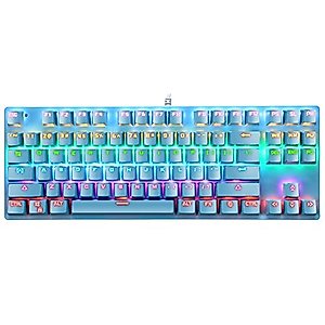 XINGLAI Fashion Mechanical Keyboard Gaming Typing for PC USB Wired Colorful Backlit Computer Accessory 87 Keys Home Office Anti Ghosting (Color : Blue)
