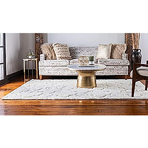 Rugs.com Lattice Shag Collection Rug – 8' x 10' Ivory Shag Rug Perfect for Living Rooms, Large Dining Rooms, Open Floorplans