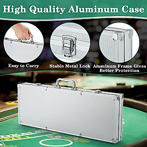 ECOTOUGE Poker Chip Set 500 with Case, Poker Set with 11.5 Gram Chips, Cards, Dices, Buttons and Aluminum Case for Texas Holdem Blackjack Gambling, Home Game with Family and Friends, White