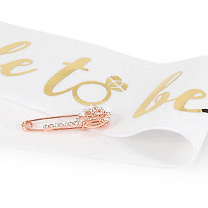 CIEHER Bride To Be Sash & Veil, White & Gold, Bridal Shower Bachelorette Party Decorations Set, One Size Fits All for Women Girls, 2 Piece Set