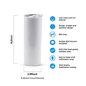 Kupresso 20oz Holographic Sublimation Tumblers, 6-Pack, Double Wall Insulated Stainless Steel, Leak Proof Lid & Straw Included, Ideal for Custom DIY Gifts, White