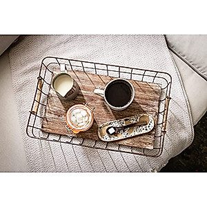 Stonebriar Stackable 2pc Rectangle Metal Wire and Wood Basket Set with Rope Wrapped Handles, Rustic Decor for Home Storage, Decorative Serving Baskets for Weddings, Birthdays, and Holiday Parties