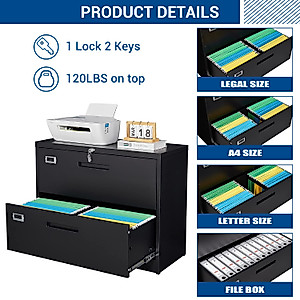 Fesbos Lateral File Cabinet with Lock, 2 Drawer Large Metal Filing Cabinet,Home Office Lockable Storage Cabinet for Hanging Files Letter/Legal/F4/A4 Size-Assembly Required