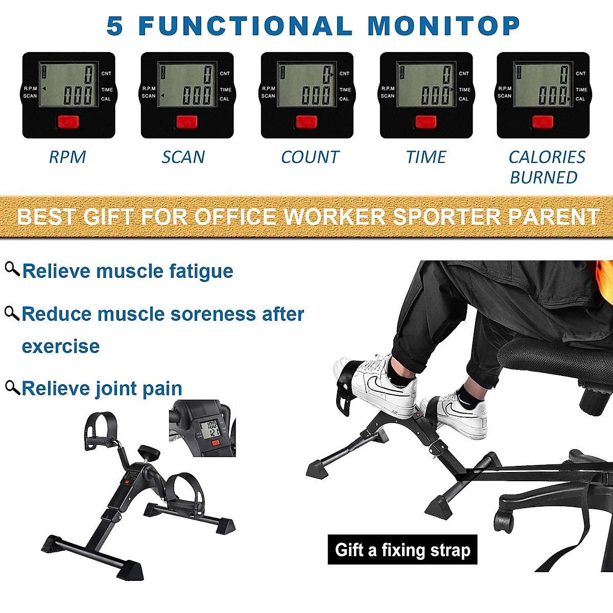 IPKIG Folding Pedal Exerciser - Portable Desk Bike, Under Desk Bike Pedal Exerciser for Leg and Arm Exercise, Low Impact, Adjustable Fitness Rehab Equipment for Seniors, Elderly (Black)