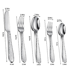 20-Piece Silverware Set, Hammered Stainless Steel Flatware Set, Heavy Duty Cutlery Set Service for 4, Mirror Polished, Smooth Edges, Utensil Set for Home and Restaurant, Dishwasher Safe