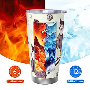 Owl Tree Branches Tumbler with Lid and Straw 20oz Stainless Steel Car Cup for Hot and Cold Drinks, Double Wall Insulated Travel Coffee Mug Reusable Drink Thermos Cup Birthday Gifts