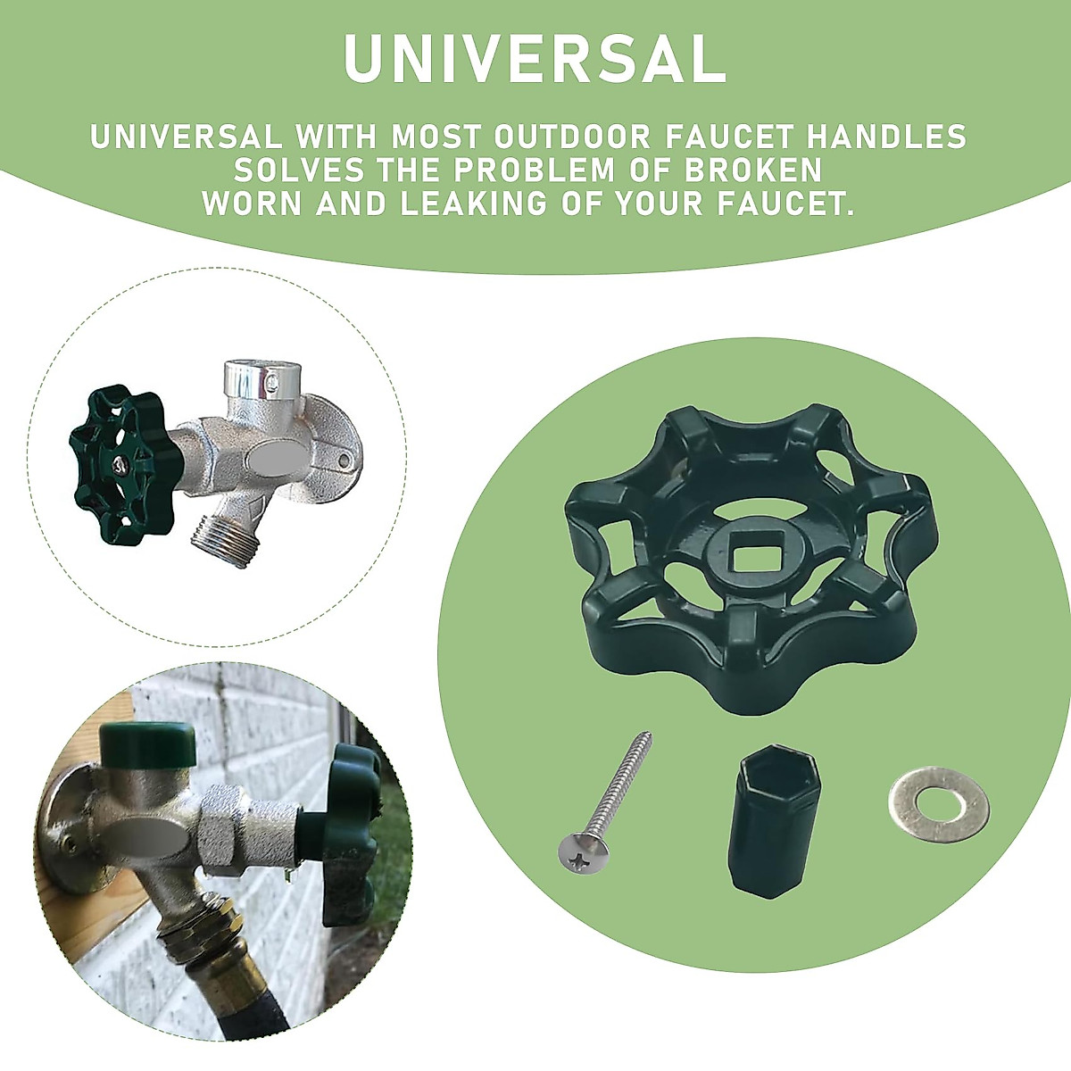 Outdoor Faucet Handle Compatible with Danco 10006,Water Spigot Hose Bibb Round Wheel Handle Replacement Parts with Universal Fit Design Adapter and Screws,0.26'' Square Hole Lever Hose Bib Handle