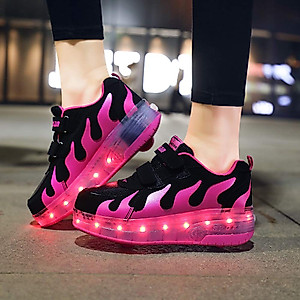 Ehauuo Kids Two Wheels Shoes with Lights Rechargeable Roller Skates Shoes Retractable Wheels Shoes LED Flashing Sneakers