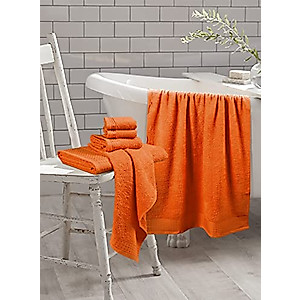 GLAMBURG 100% Cotton Ultra Soft 6 Pack Towel Set, Contains 2 Bath Towels 28x55 Inches, 2 Hand Towels 16x24 Inches & 2 Wash Coths 12x12 Inches, Compact Absorbent Lightweight & Quickdry - Orange