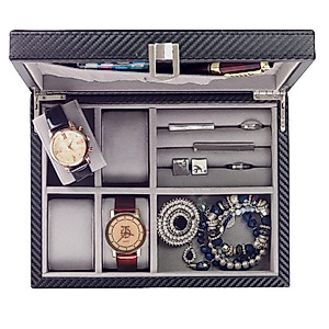 Decorebay Executive Leather Watch Box, Cufflink, Ring Storage Jewelry Box Organizer and Jewellery Box for Men (Crow)