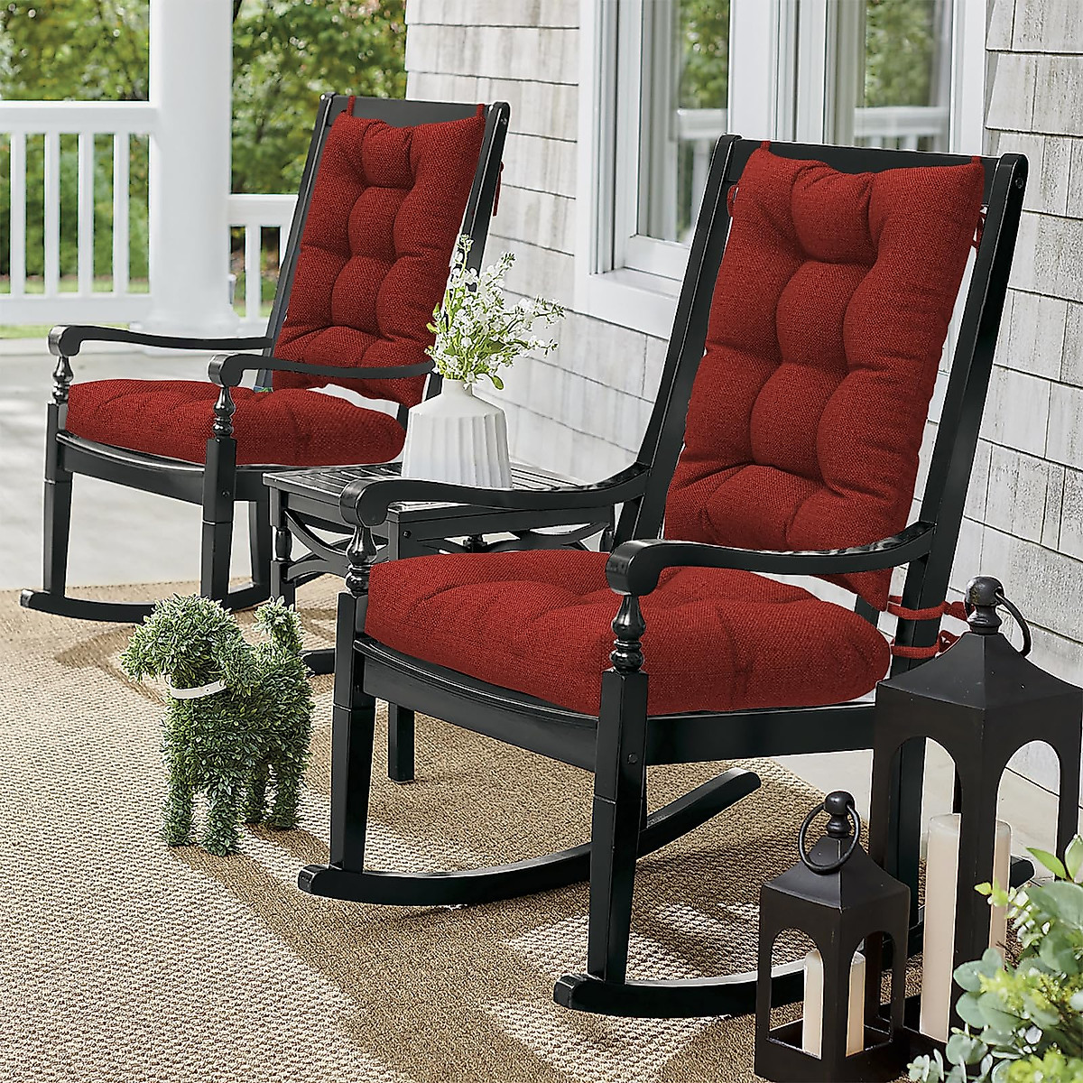 DYTXIII Pack of 2 Rocking Chair Cushion Set with Seat & Back,Water Repellent Patio Tufted High Back Seat Cushions with Ties for Indoor Outdoor Porch Rocker(21"x17"Back,17"x17"seat,Brick Red)