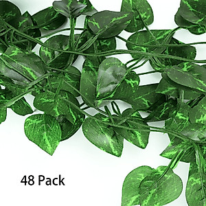Tbestmax 315 Feet 48 Pack Artificial Ivy Leaf Plants, Green Vine Leaves, Greenery Hanging Garland, Fake Foliage Flowers for Home Kitchen Garden Office Wedding Wall Decor