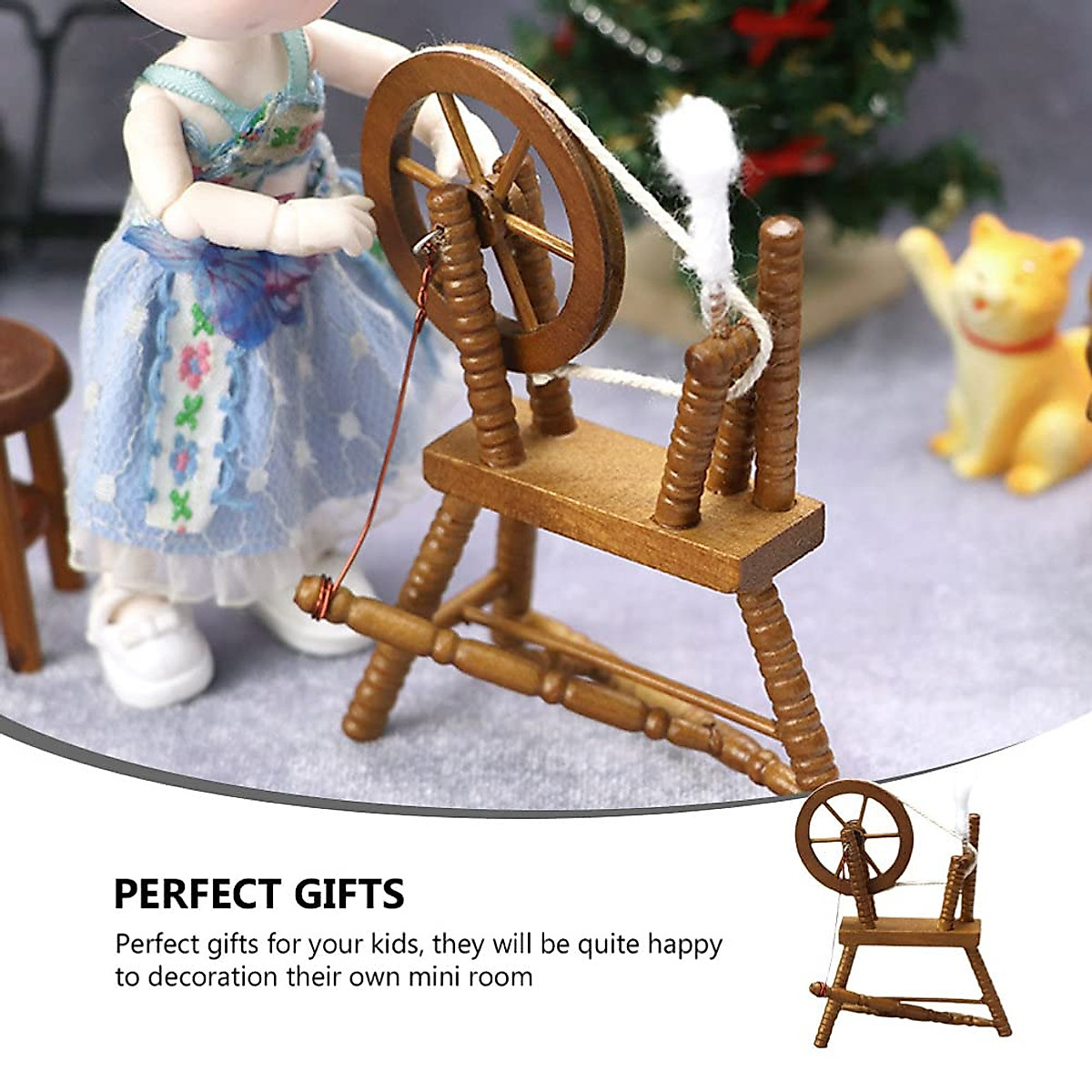 Toddmomy 1: 12 Vintage Sewing Machine Dollhouse Miniature Hand Reeling Machine Wooden Spinning Wheel Mini Dollhouse Furniture Accessories