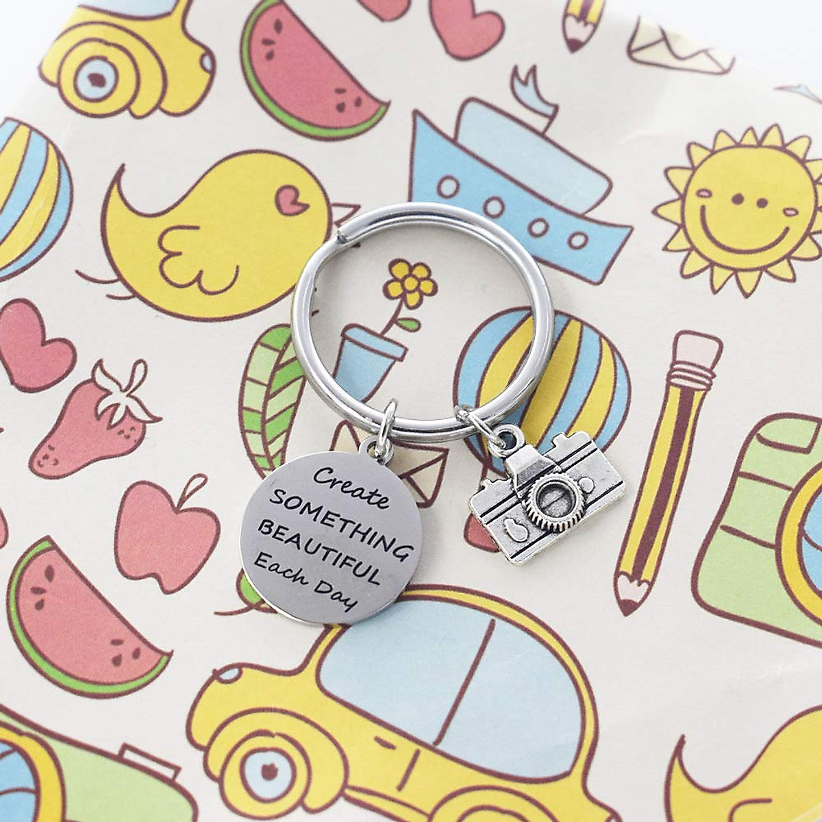 Happy Birthday Charms Key Ring Key Holder Creat Something Beautiful Each Day Friendship BFF Gift Key Chain (camera)