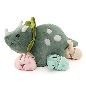 Karister 17.6in Plush Dinosaur Stuffed Animals,A Mommy Dinosaur with 3 Baby Dinosaurs,Triceratops, Tyrannosaurus Rex and Diplodocus.