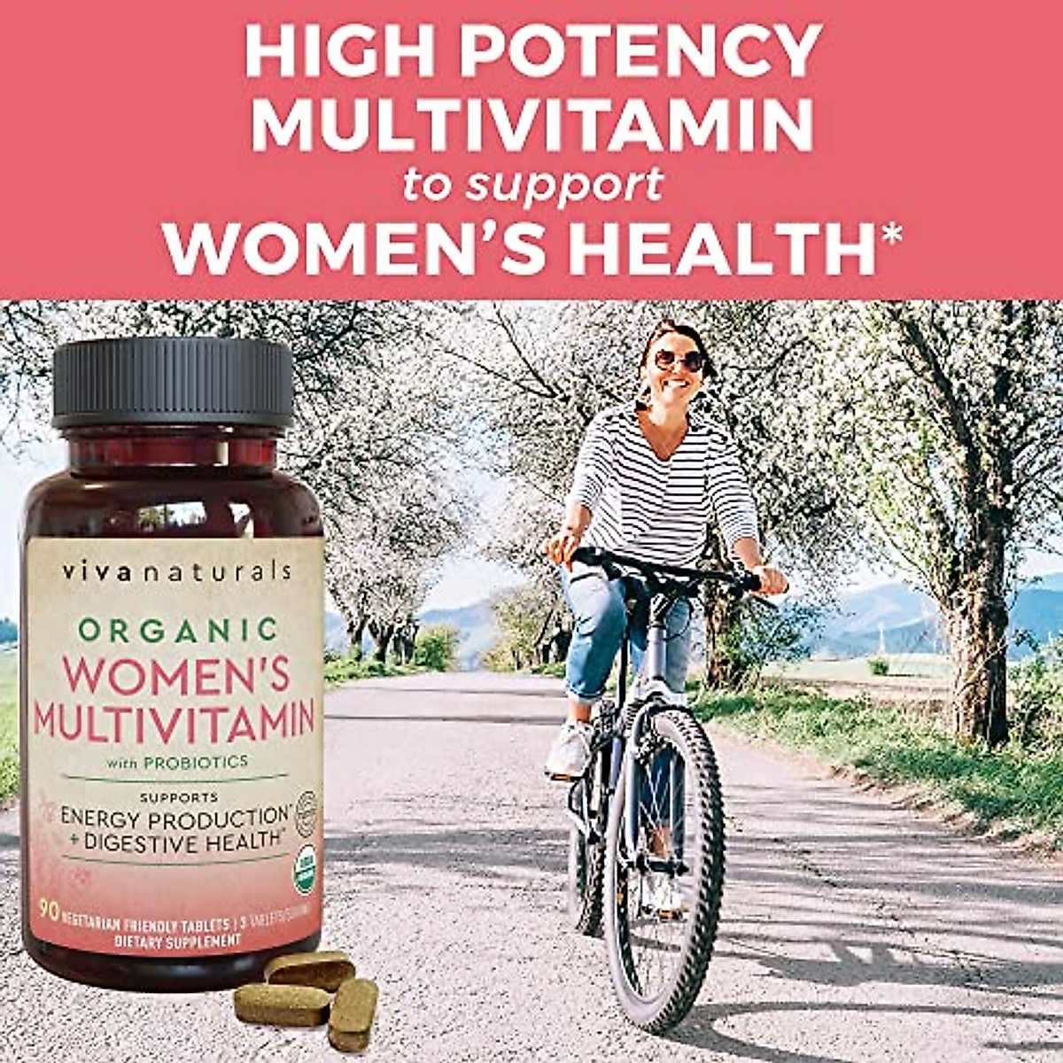 Organic Multivitamins for Women with Probiotics (90 Tablets) – Women Multivitamins for Daily Energy, Digestive Health and Immune Support Supplement with Vitamin B12, C, D and E, Iron, Folate.