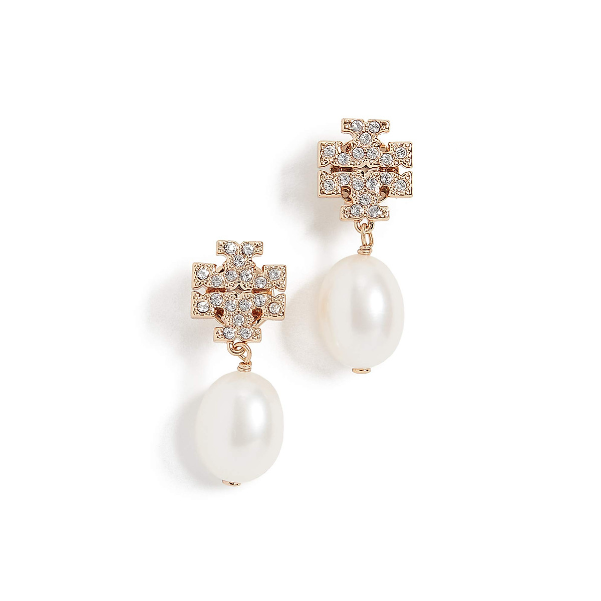 Tory Burch Women's Kira Pave Pearl Drop Earrings, Tory Gold/Pearl, One Size