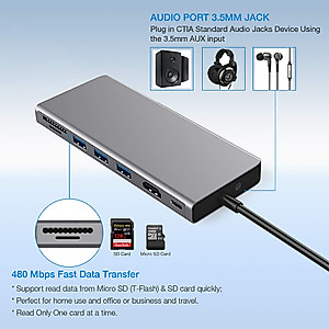 HRYHY USB C Hub, 9-in-1 USB C Adapter with 4K USB C to HDMI,USB C Charging, VGA, 2 USB 3.0, SD/TF Card Reader,Gigabit Ethernet, Compatible for MacBook Pro, XPS More Type C Devices