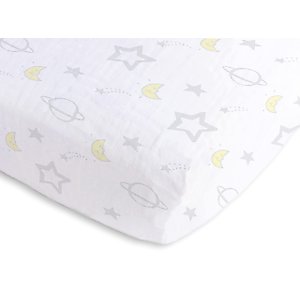 SwaddleDesigns Softest Cotton Muslin Fitted Crib Sheet/Toddler Sheet for Baby Boy & Girl, Goodnight Sterling