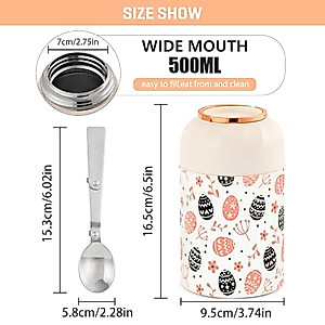 Easter Egg Small Flowers Kids Womens Lunch Insulated Jar with Spoon 17oz/500ml Hot Lunch Containers Stainless Steel Vacuum Leak Proof Food Storage for Short Travel