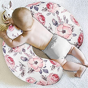 Nursing Pillow Cover Girls, Floral Breastfeeding Pillow Cover for Baby, Snug Fits Newborn Nursing Pillow Case, Super Soft Breathable, Pink Flower