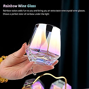 Vanleonet Colored Diamond Stemless Wine Glasses Set,Modern Rainbow Wine Glass, Iridescent Wine Glass Gifts for Women,Men, Old Fashioned Rainbow Glass for Party