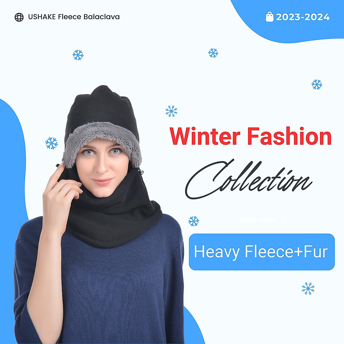 USHAKE Fleece Balaclava Women Ski Face Mask for Winter Under Armour Face Warmer for Womens Black