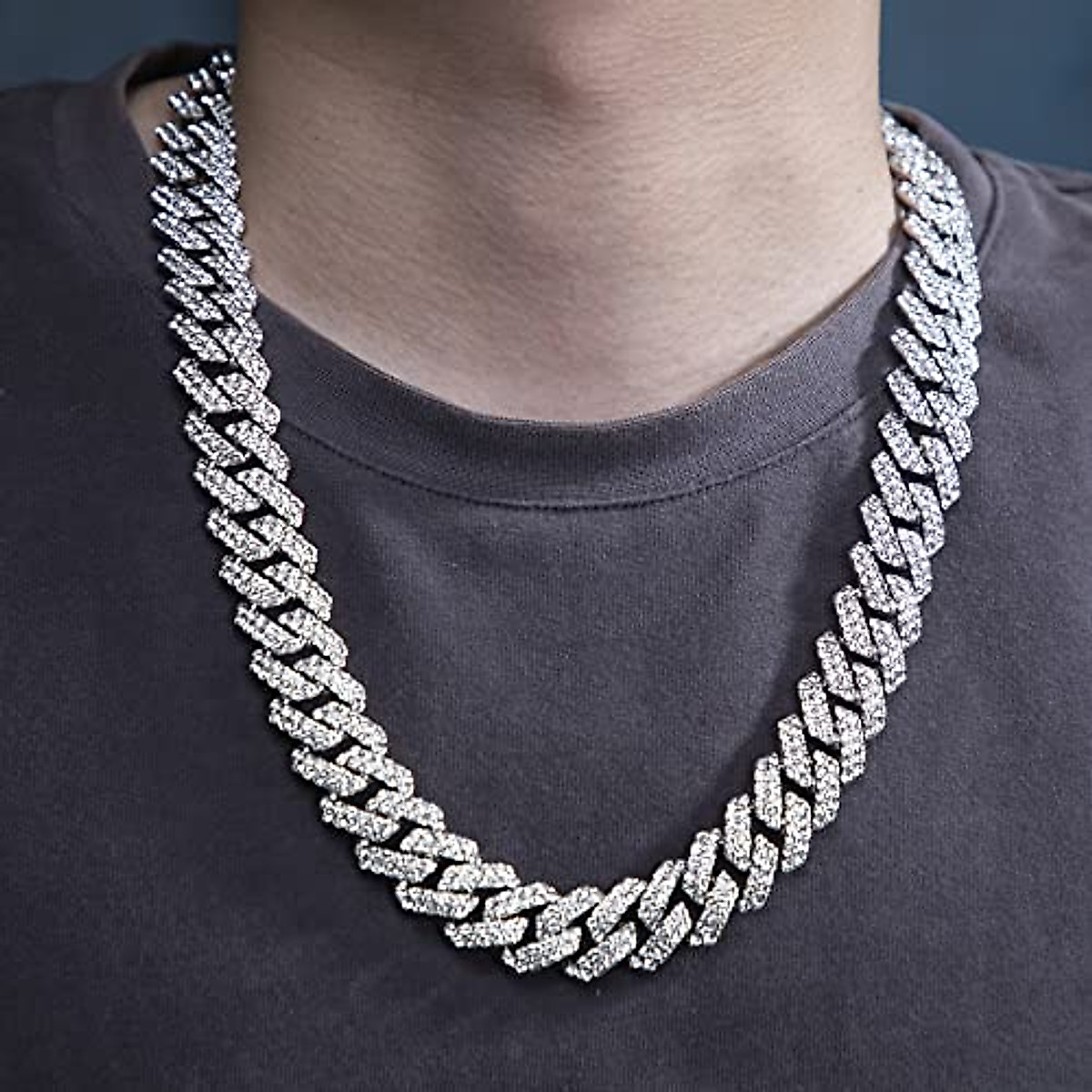 nkjegol Cuban Chain Necklaces Silver/Gold Cuban Link Chains Mens Iced Out Miami Bling Diamond Hip Hop Jewelry for Women (16 inch, Silver)