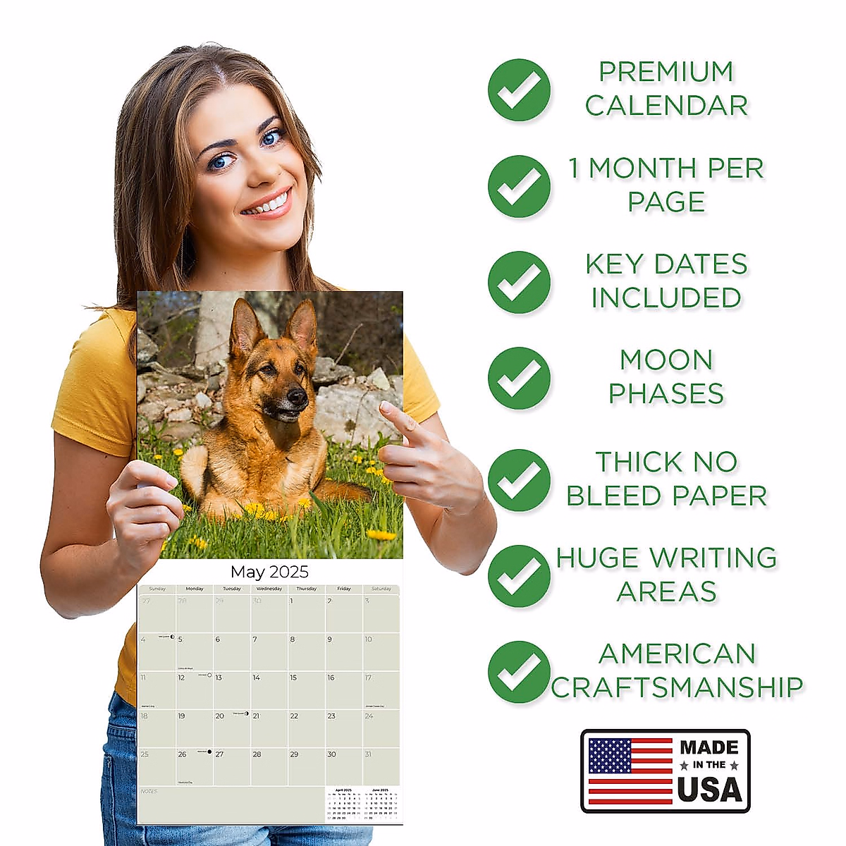 2024 2025 German Shepherd Calendar - Dog Breed Monthly Wall Calendar - 12 x 24 Open - Thick No-Bleed Paper - Giftable - Academic Teacher's Planner Calendar Organizing & Planning - Made in USA